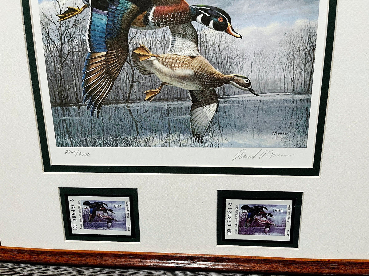 David Maass 1984 Texas Waterfowl Duck Stamp Print With Double Stamps ...